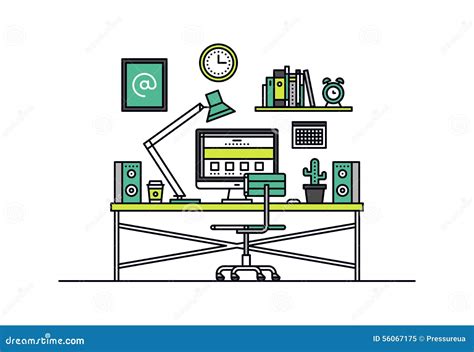 Web Designer Workplace Line Style Illustration Stock Vector Illustration Of Build Business