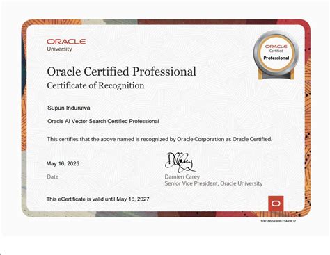 Oracle Oracle23ai Oraclecertified Ai Vectorsearch Generativeai Supun Induwara