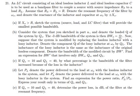 Solved An Lc Circuit Consisting Of An Ideal Lossless