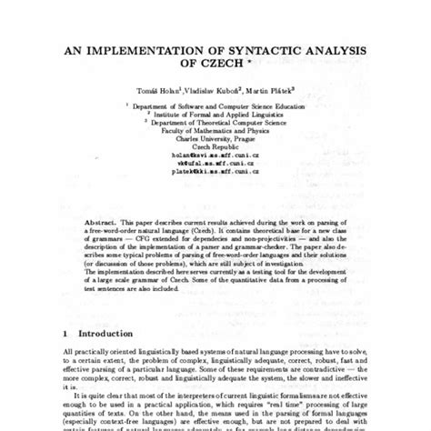 An Implementation Of Syntactic Analysis Of Czech Acl Anthology