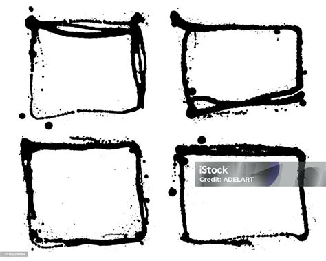그런 지 스플래터 프레임 세트 잉크 얼룩 디자인 요소 스프레이는 테두리 컬렉션을 비춥니다 격리 된 액체 얼룩 추상 벡터 일러스트레이션 분무에 대한 스톡 벡터 아트 및 기타