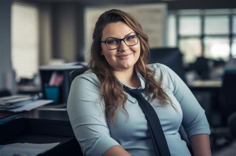 Premium Photo A Woman In Glasses Sitting At A Desk In An Office