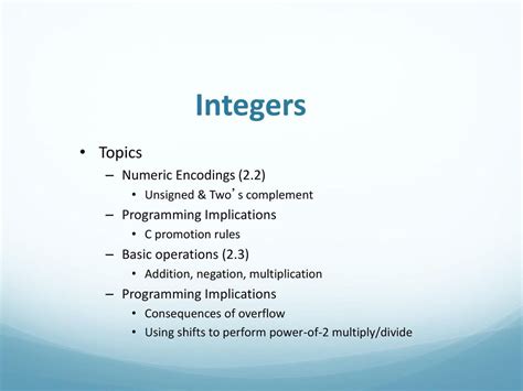Integers Topics Numeric Encodings 22 Programming Implications Ppt