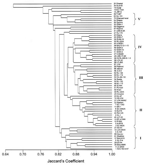 Dendrogram Based On Jaccards Coefficient Of Genetic Distances