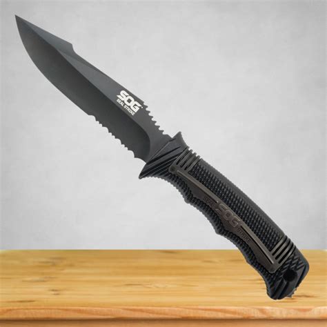 Sog Seal Strike Fixed Blade Knife In Black Tini With Deluxe Sheath