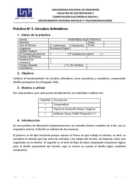 lab 3 fpga circuitos aritmeticos pdf electrónica electricidad