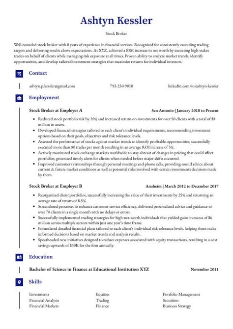Stock Broker Resume CV Example And Writing Guide