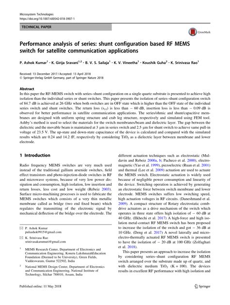 Pdf Performance Analysis Of Series Shunt Configuration Based Rf