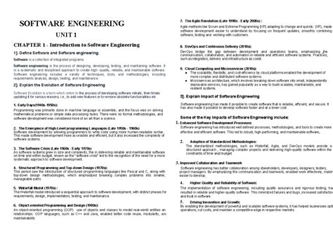 Se Software Engineering Units 1 And 2 Study Notes And Overview Studocu