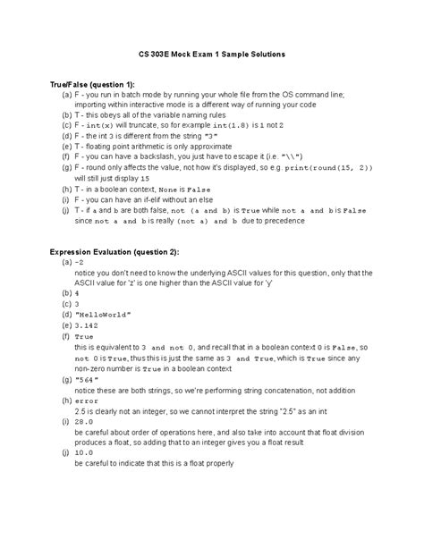 Mock Exam 1 Sample Solutions Cs 303e Mock Exam 1 Sample Solutions