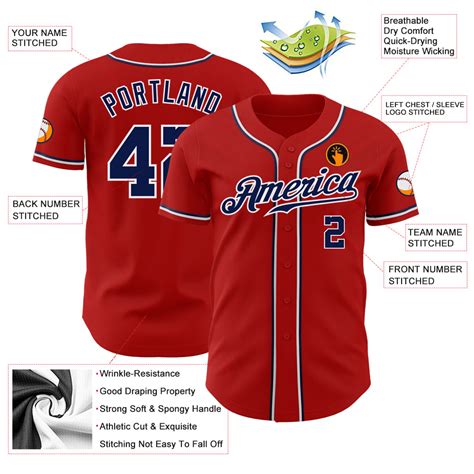 Custom Red Baseball Jersey Navy White Authentic Fansidea