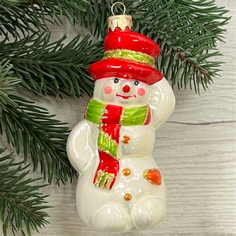 Скляна ялинкова іграшка Юріта Сніговик F589 Білий фото відгуки