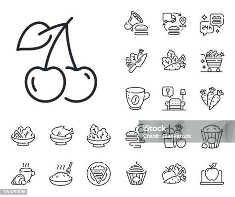 체리 라인 아이콘입니다 과일 음식 간판입니다 크레이프 달콤한 팝콘 샐러드 벡터 0명에 대한 스톡 벡터 아트 및 기타 이미지 0명 건강한 생활방식 건강한 식생활