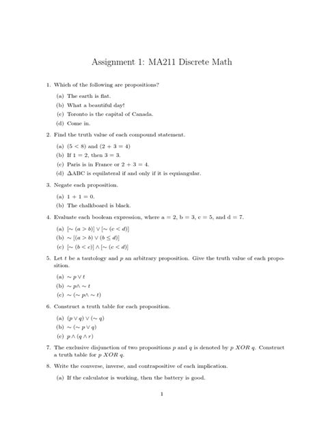 Assignment 1 Ma211 Discrete Math Pdf Numbers Prime Number