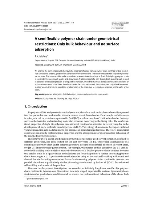 Pdf A Semiflexible Polymer Chain Under Geometrical Restrictions Only