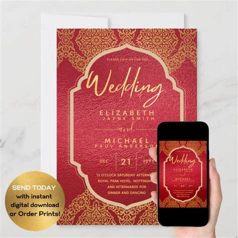 elegant ruby red gold ornate wedding invitation zazzle