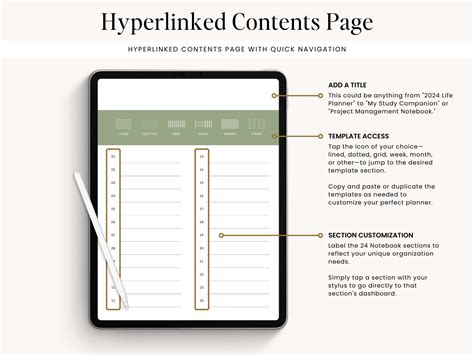 24 section hyperlink digital notebook dashboards 150 digital insert
