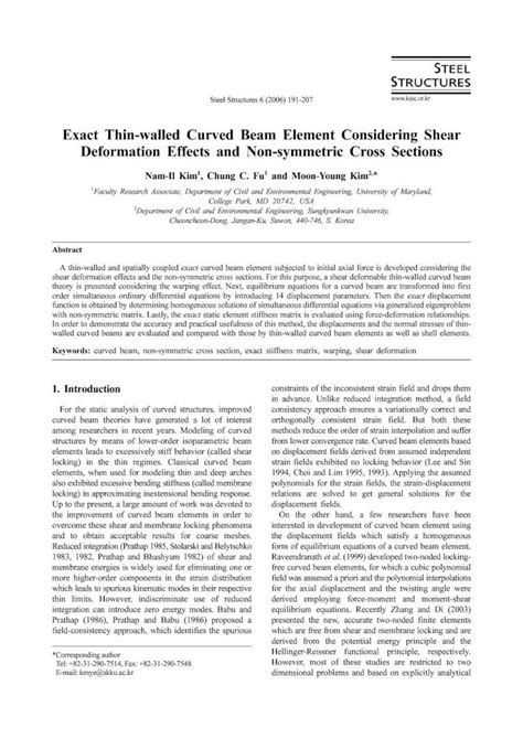 Pdf Exact Thin Walled Curved Beam Element Considering Shear Deformation Effects And Cpdf