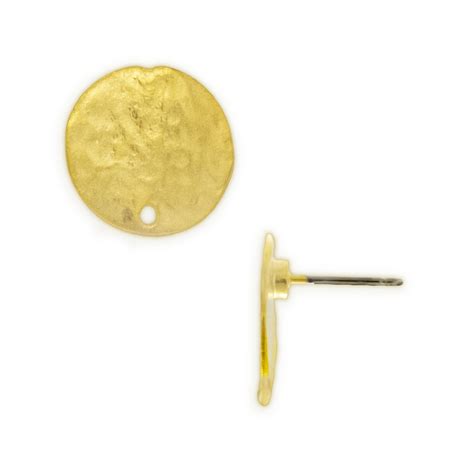 Textured 15mm Round Post Earring Satin Gold Pair