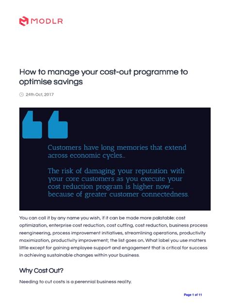 How To Manage Your Cost Out Programme To Optimise Savings Pdf