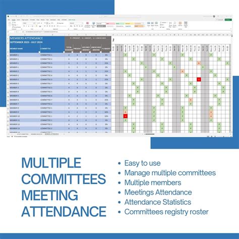 Manage Multiple Committees Meetings Attendance Excel Spreadsheet