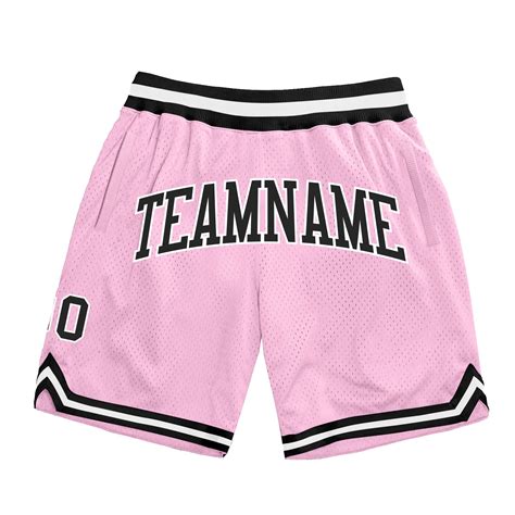 Custom Light Pink Basketball Shorts Black White Authentic Throwback