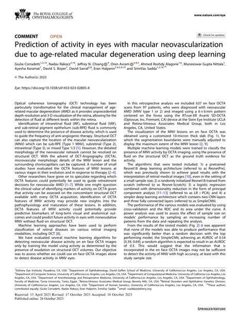 Pdf Prediction Of Activity In Eyes With Macular Neovascularization Due To Age Related Macular