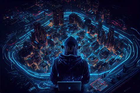 Anonymous Hacker With Green Color Hoodie In Shadow Under Deep Black