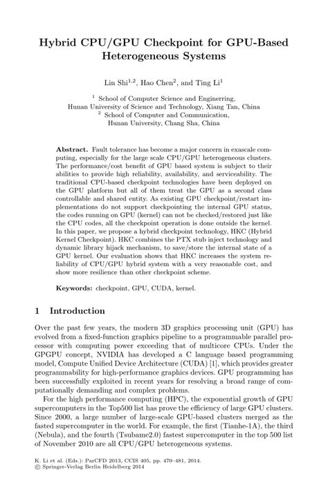 pdf hybrid cpu gpu checkpoint for gpu based heterogeneous systems