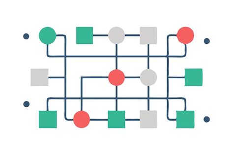 Flat Abstract Diagram With Interconnected Nodes And Lines Symbolizing A Complex Network And