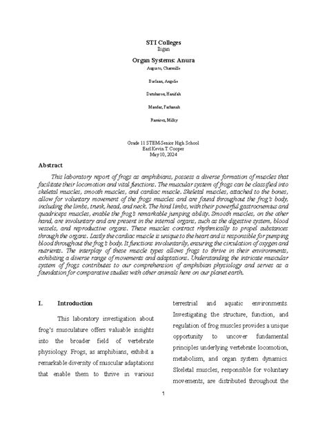 Lab Report 01 A Lap Report 1 STI Colleges Iligan Organ Systems Anura Augusto Charmille