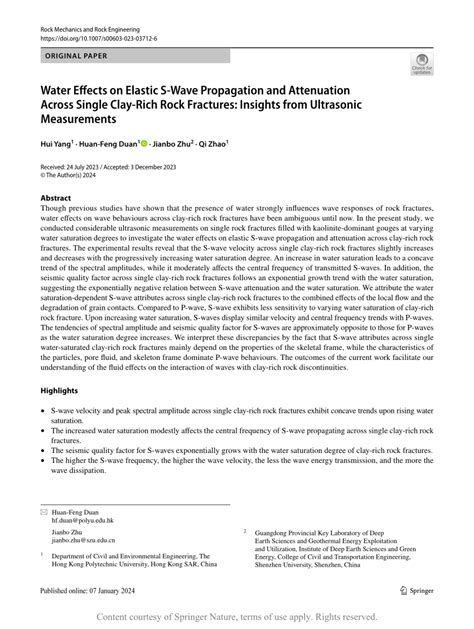 Pdf Water Effects On Elastic S Wave Propagation And Attenuation Across Single Clay Rich Rock