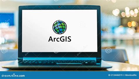 Laptop Computer Displaying Logo Of Arcgis Editorial Stock Image Image Of Software Notebook