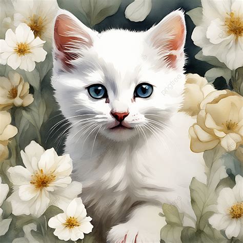 꽃을 들고 있는 귀여운 흰 고양이 귀엽다 고양이 주방 배경 일러스트 및 사진 무료 다운로드 Pngtree