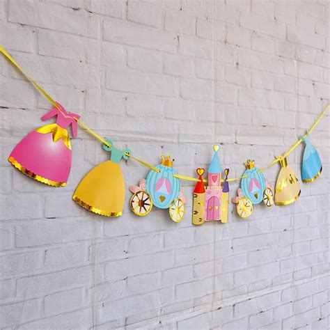 Badu Bg Флаг на принцеса за рожден ден на деца дърпащ замък гирлянд от тиква за кола флаг за