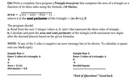 Solved Q4 Write A Complete Java Program Triangleareajava