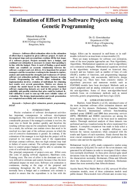 Pdf Ijert Estimation Of Effort In Software Projects Using Genetic