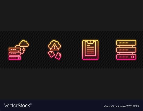 Set Line Server Data Report Network Cloud Vector Image