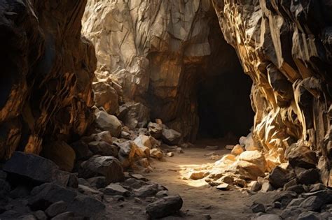 Unraveling Mysteries Exploring The Enigmatic Rocks Inside A Cave Premium Ai Generated Image