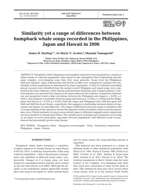 Pdf Similarity Yet A Range Of Differences Between Humpback Whale