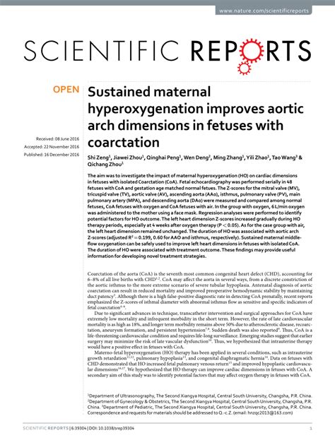 Pdf Sustained Maternal Hyperoxygenation Improves Aortic Arch