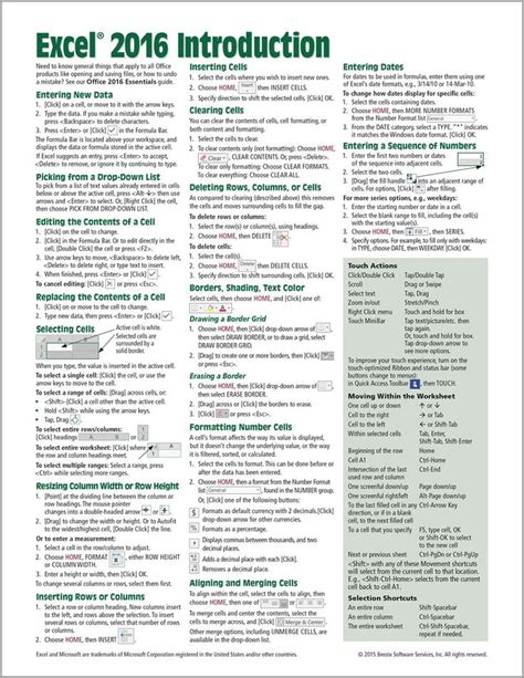 Microsoft Excel 2016 Introduction Quick Reference Guide Windows