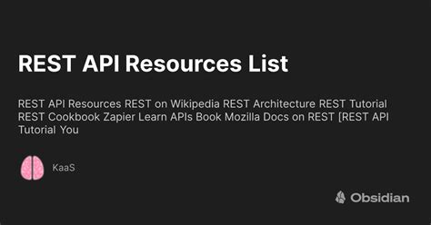 rest api resources list kaas obsidian publish