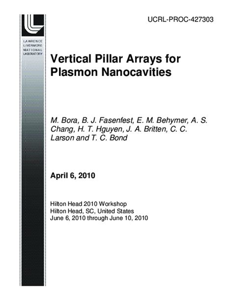 Pdf Vertical Pillar Arrays As Plasmon Nanocavities