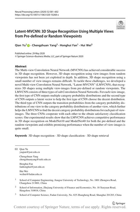Latent Mvcnn 3d Shape Recognition Using Multiple Views From Pre