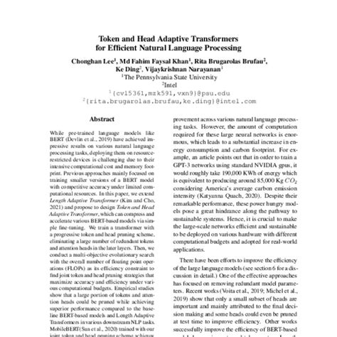 Token And Head Adaptive Transformers For Efficient Natural Language Processing Acl Anthology