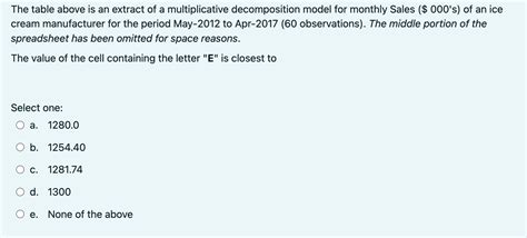 Solved The Table Above Is An Extract Of A Multiplicative