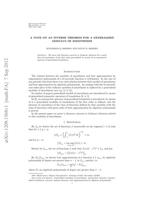 Pdf A Note On An Inverse Theorem For A Generalised Modulus Of Smoothness