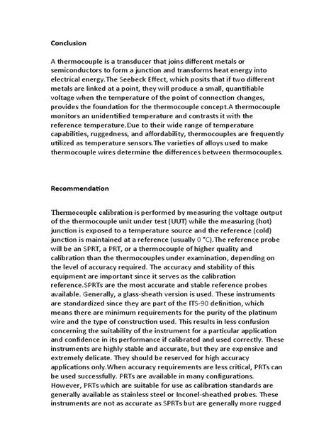 Conclusion And Recomendation Thermocouple Pdf Thermocouple