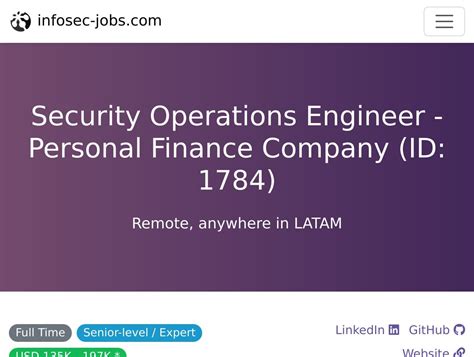 Hiring Security Operations Engineer Personal Finance Company Id